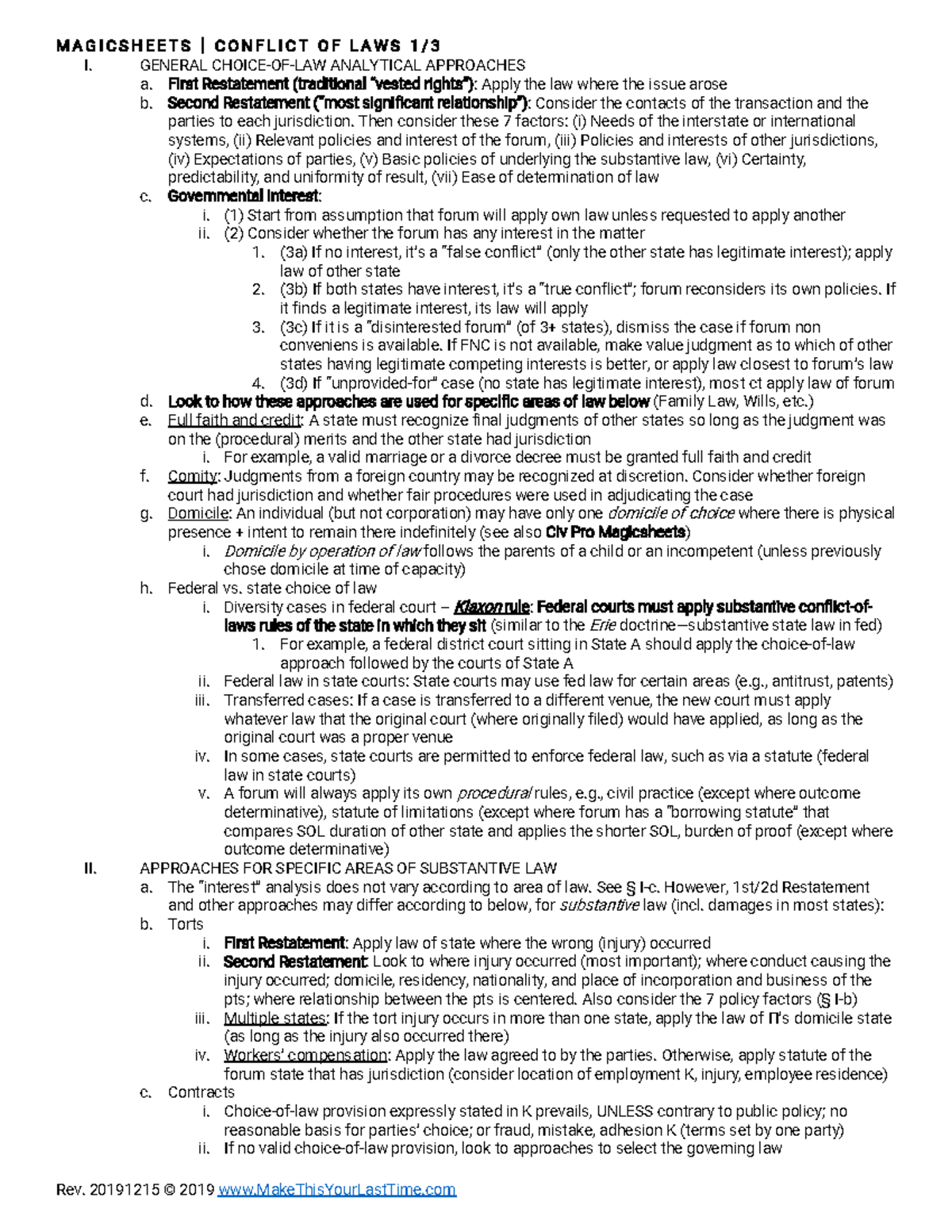 Conflict of Laws Magic Sheets - M A G I C S H E E T S | C O N F L I C T ...