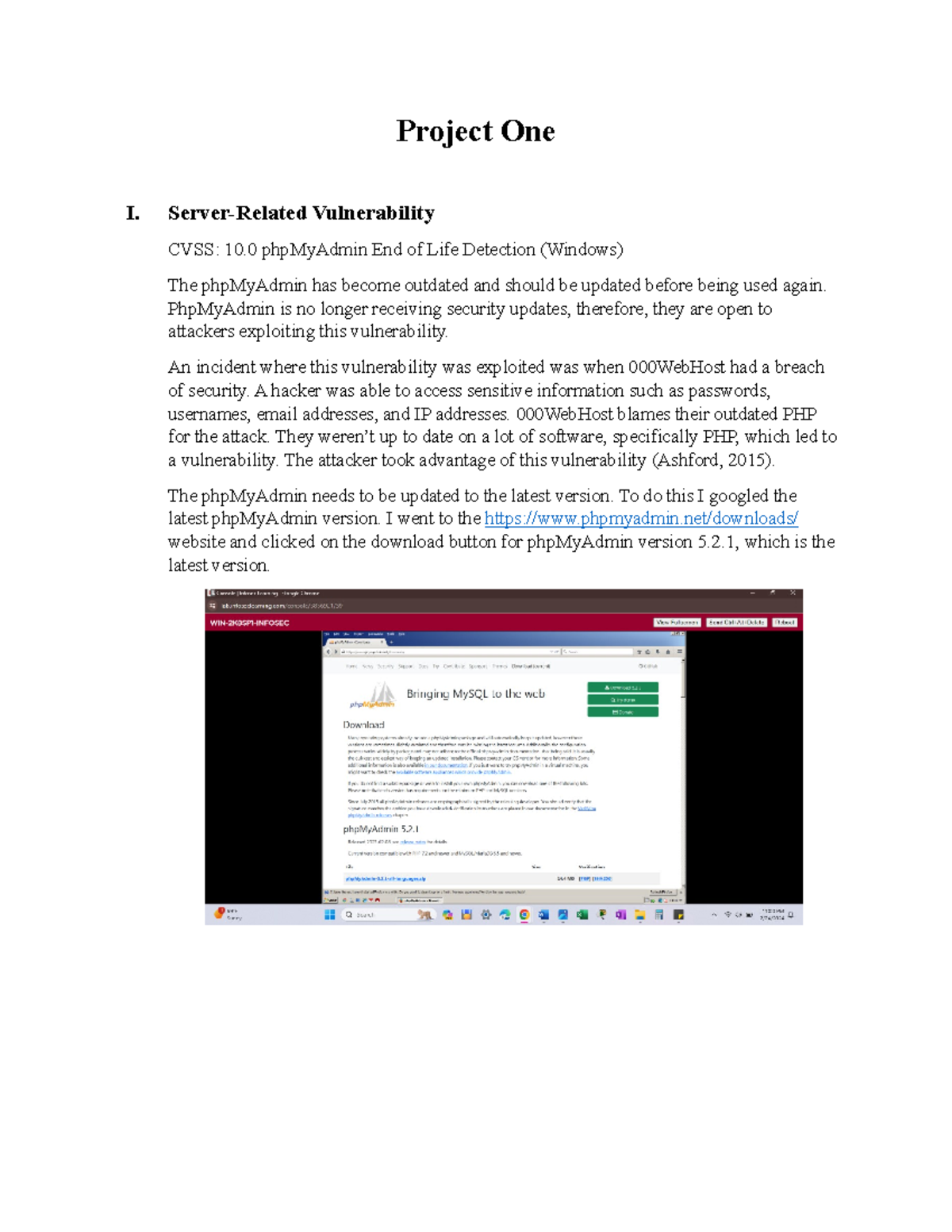 CYB 240 Project One - Project One I. Server-Related Vulnerability CVSS ...