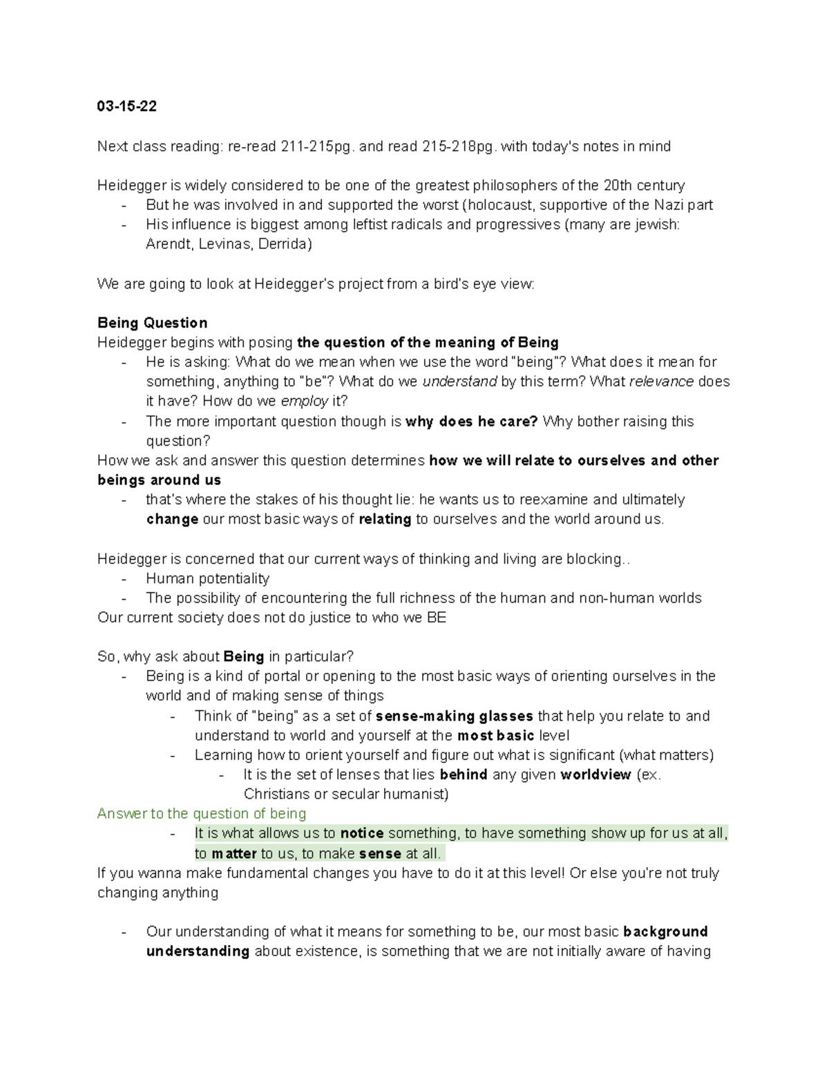 PHIL 323 - Final - Professor Matthew Calarco. This is all the professor ...