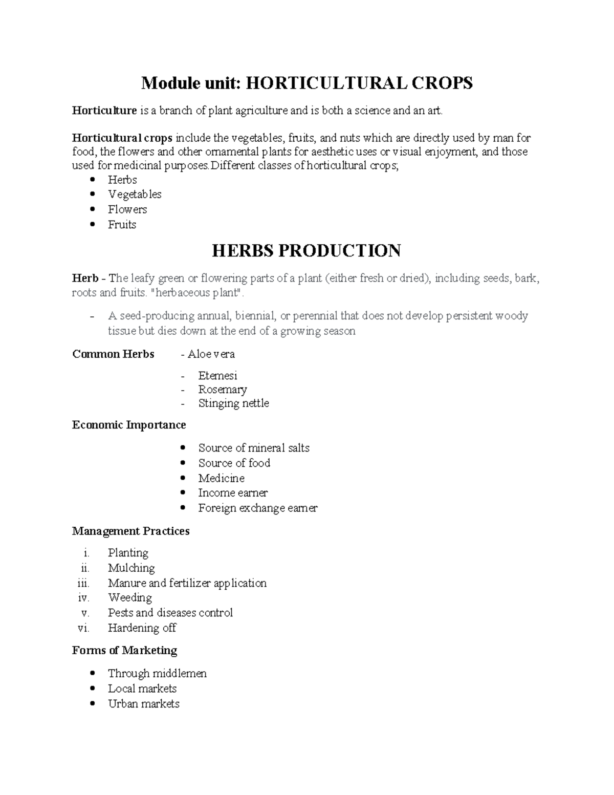 Horticultural Crops-3 - Module unit: HORTICULTURAL CROPS Horticulture ...