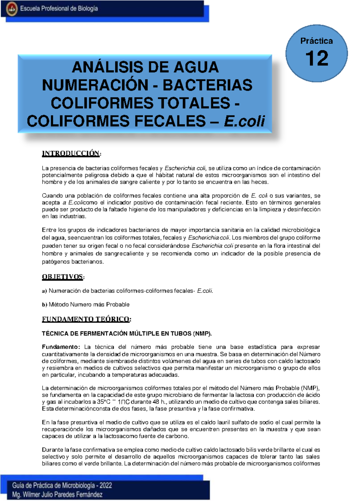 Practica 12 micro - ANÁLISIS DE AGUA NUMERACIÓN - BACTERIAS COLIFORMES ...