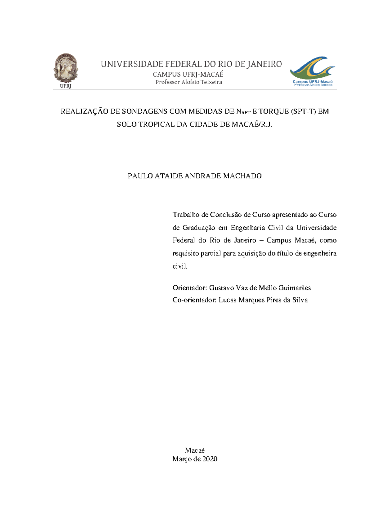 TCC Paulo 090320 - uu htr jhiu - REALIZAÇÃO DE SONDAGENS COM MEDIDAS DE ...