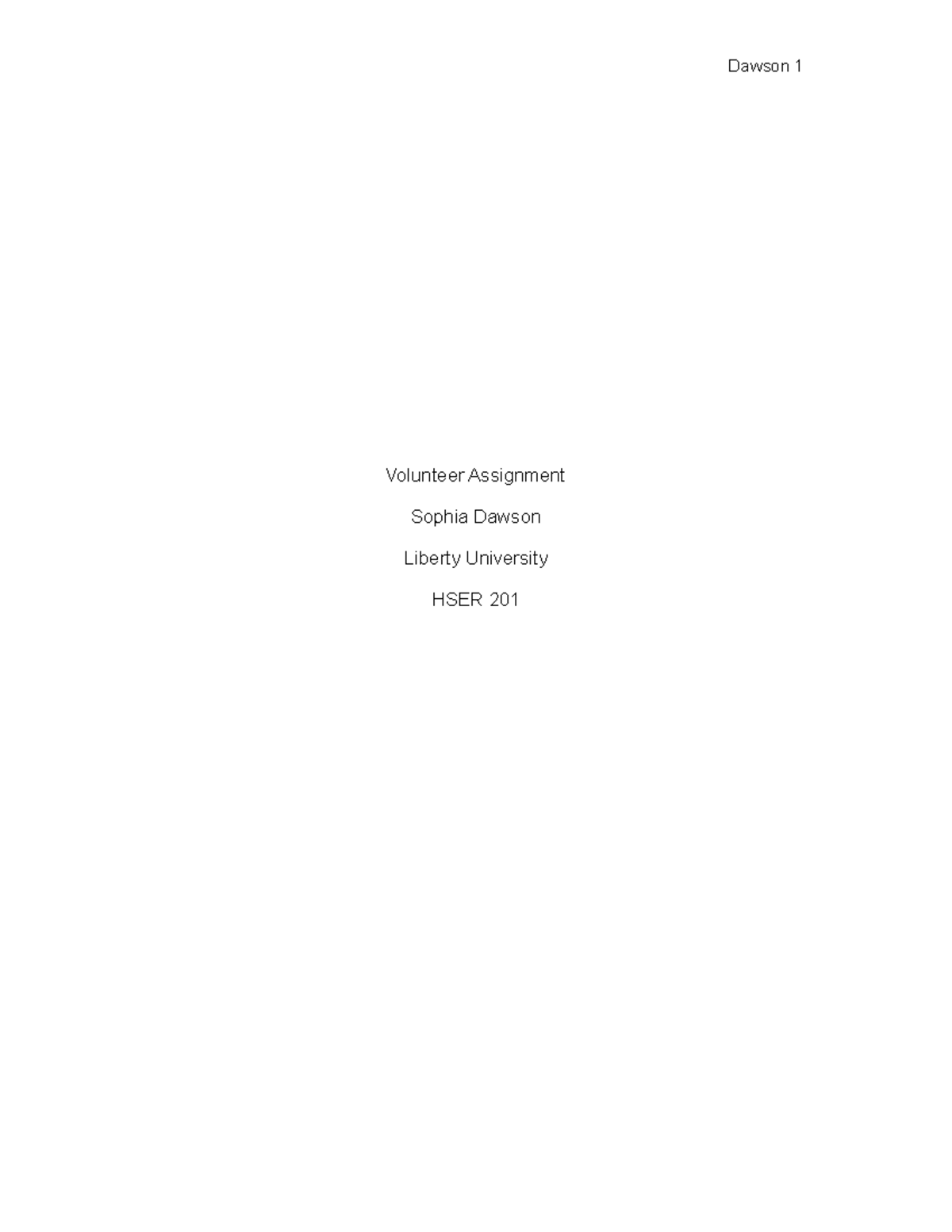 Volunteer assignment - Volunteer Assignment Sophia Dawson Liberty ...