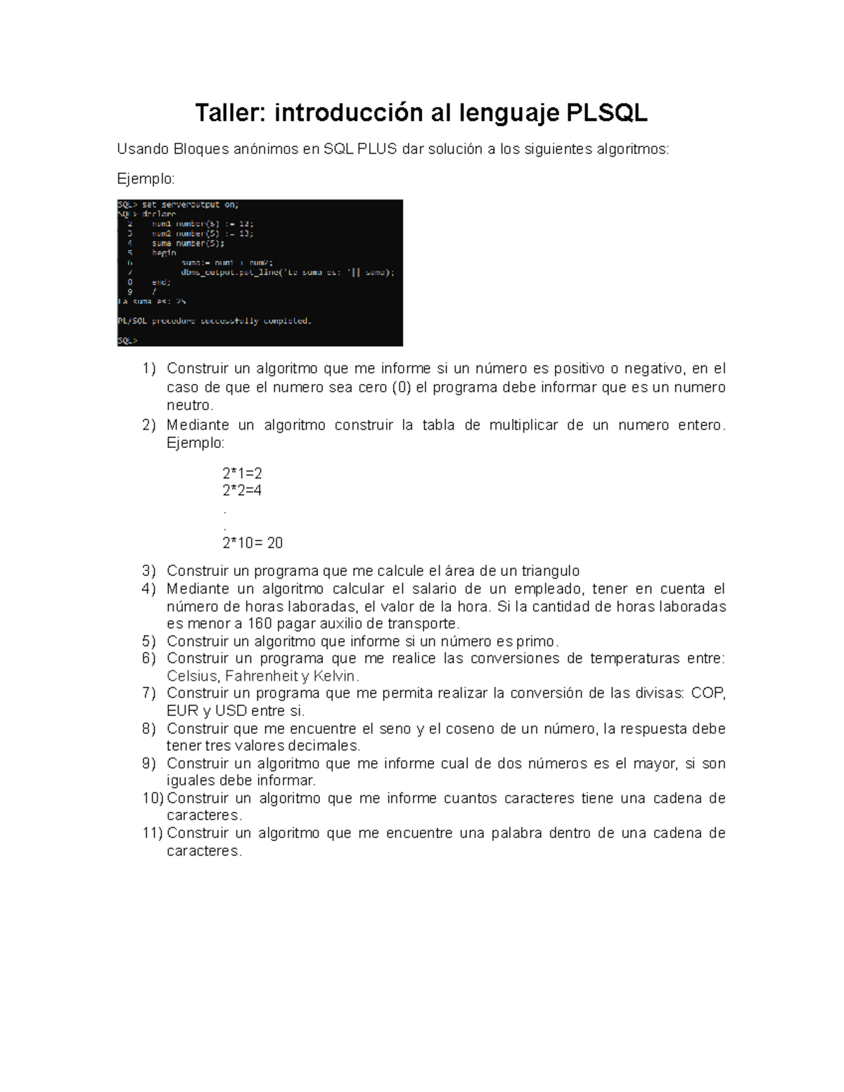 Bloquenanonimosn Oracle taller institucional del sena - Taller: introducción al lenguaje PLSQL ...