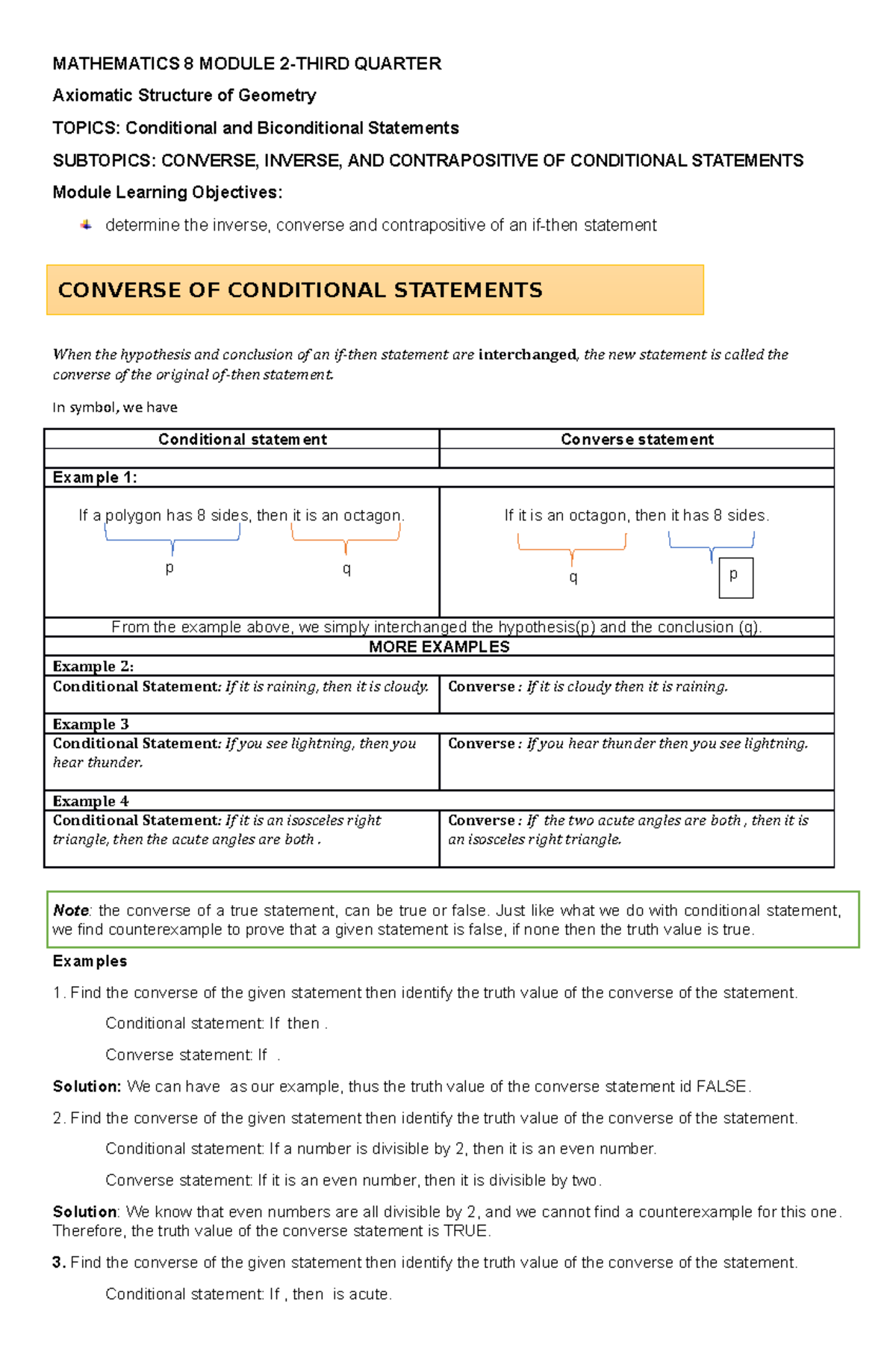 Module 2 MATH 8-3rd Quarter - MATHEMATICS 8 MODULE 2-THIRD QUARTER ...