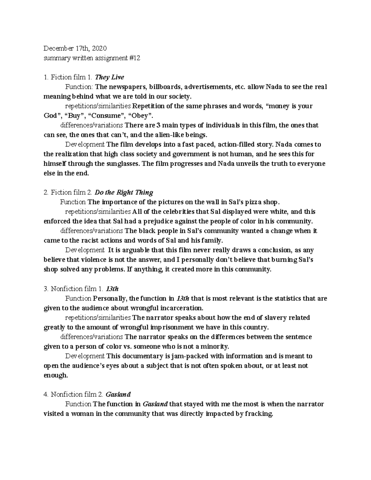 Film Assignment 12 - Professor Filippo's online course 2020. - December ...