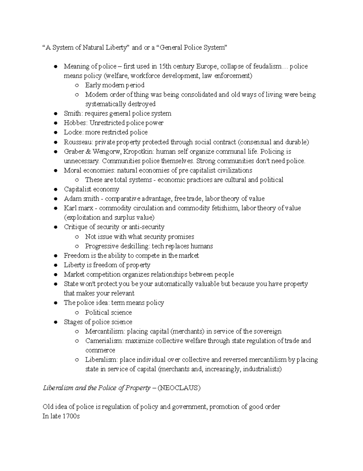 CRM 310 WEEK 9 Notes - police system and national liberty - “A System ...