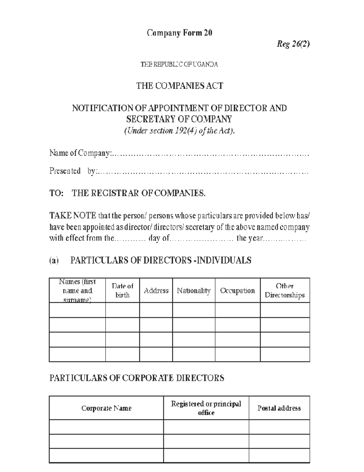 Form 20 - Required form for business registration - Degree of commerce ...