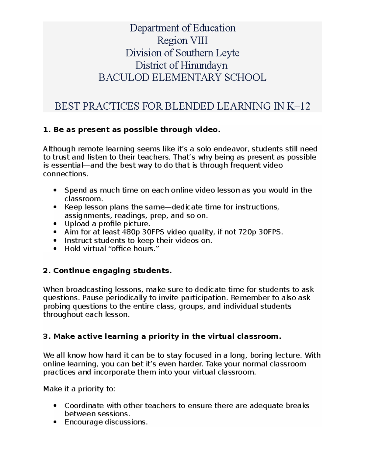 Best-practices - make best practices of the schools - Department of ...