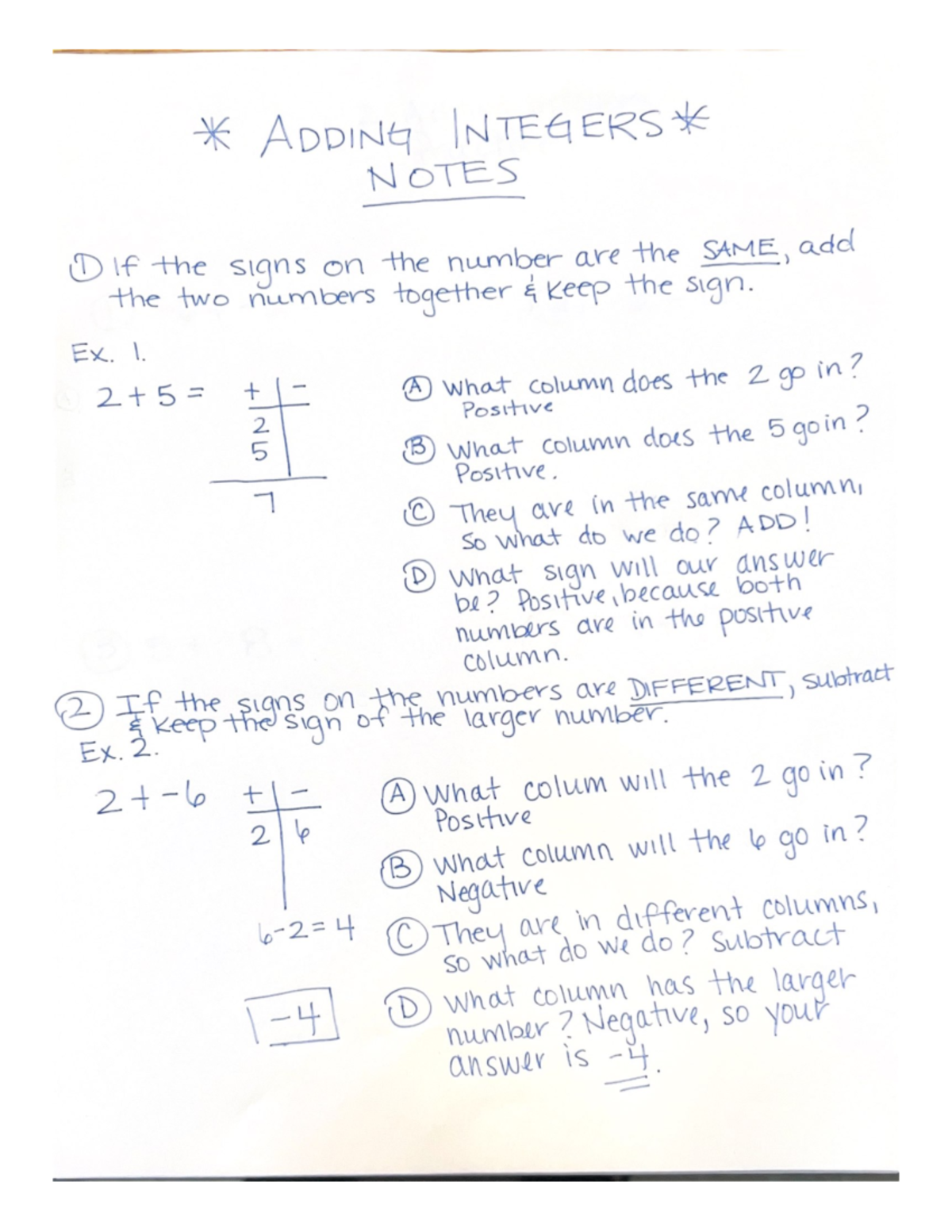 1.2 Adding Integers - n nmn mm - ADDING INTEGERS NOTES I If the signs ...