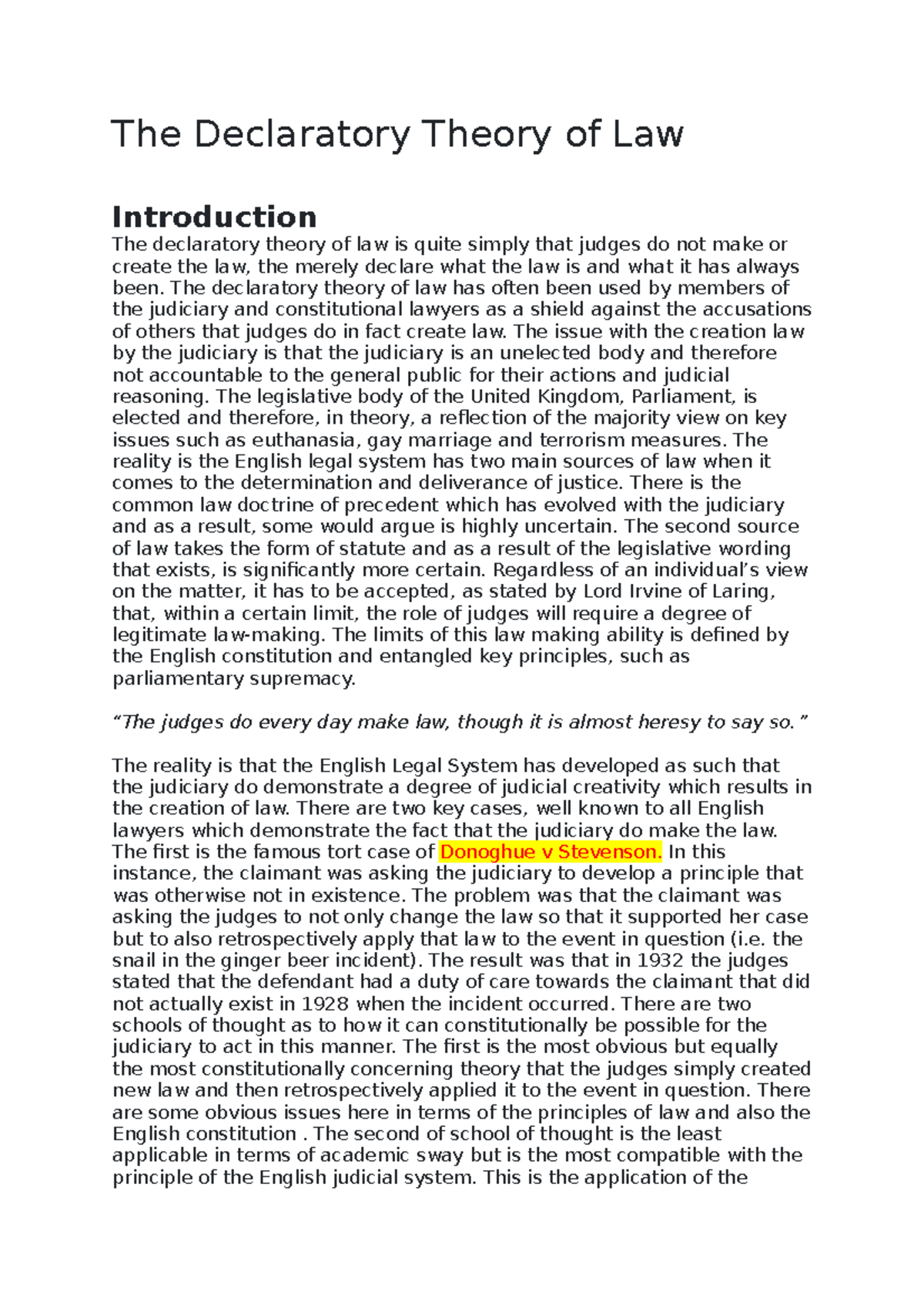 The Declaratory Theory of Law - The Declaratory Theory of Law ...