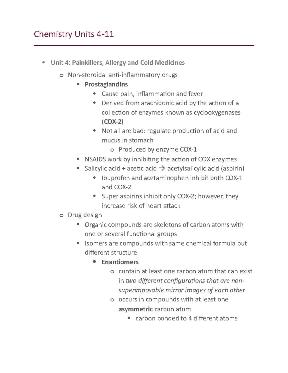 Chemistry Exam 2 Study Guide - Chemistry Units 4- Unit 4: Painkillers ...
