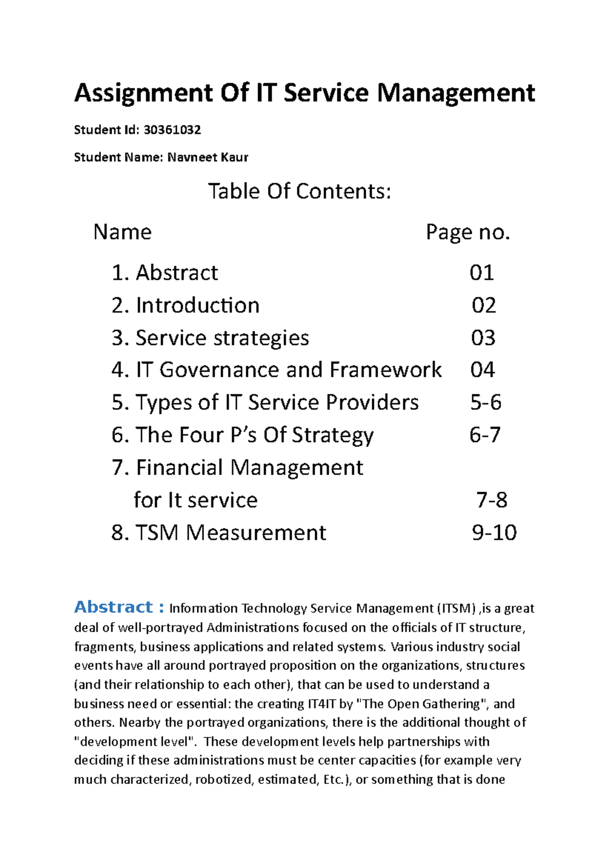 Assign 2 Of ITSM - Assignment Of IT Service Management Student Id ...