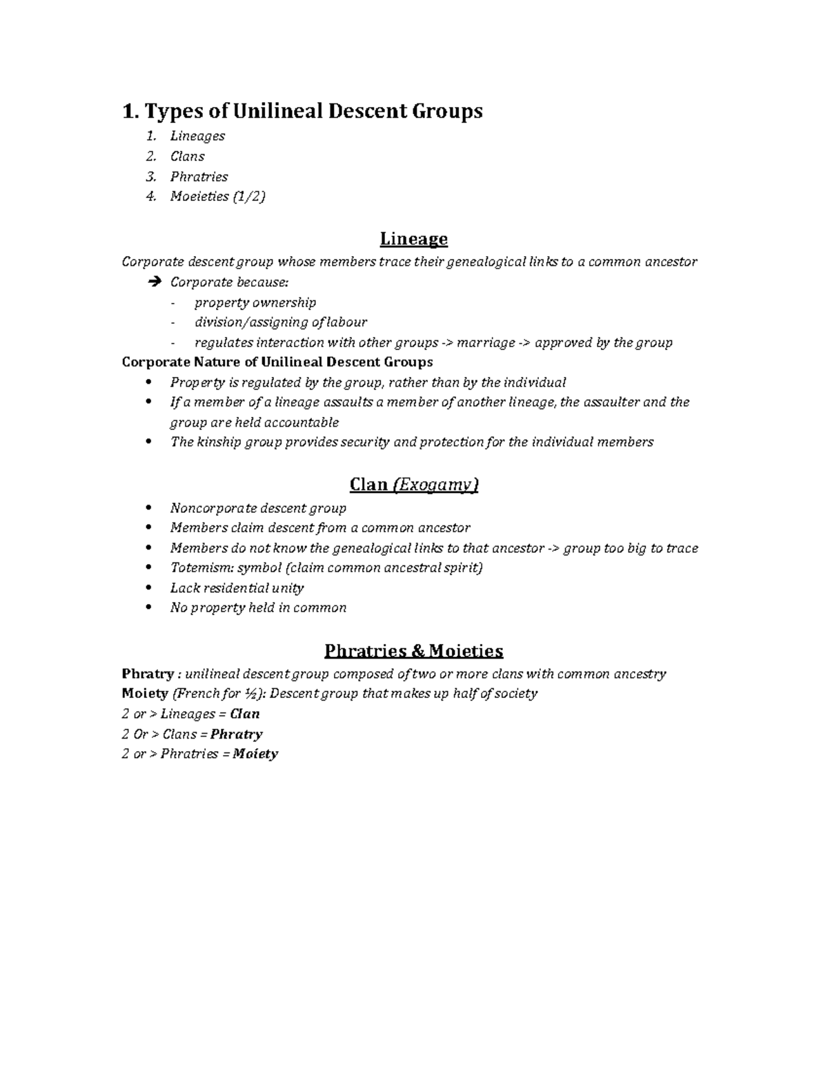 03-11-2014 - notes - 1. Types of Unilineal Descent Groups Lineages ...