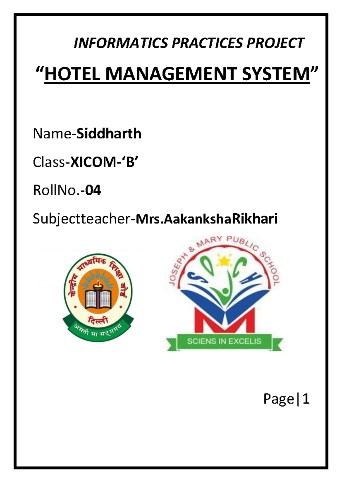 IP project hotel management 2 - INFORMATICS PRACTICES PROJECT “HOTEL ...