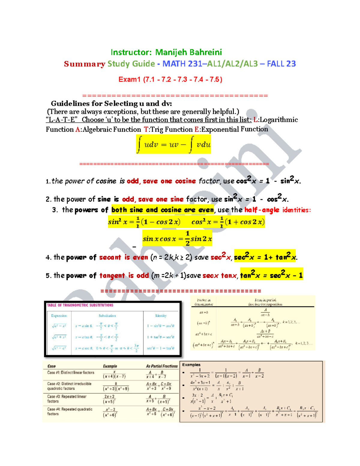 Summary Study Guide- Exam - Instructor: Manijeh Bahreini Summary Study ...