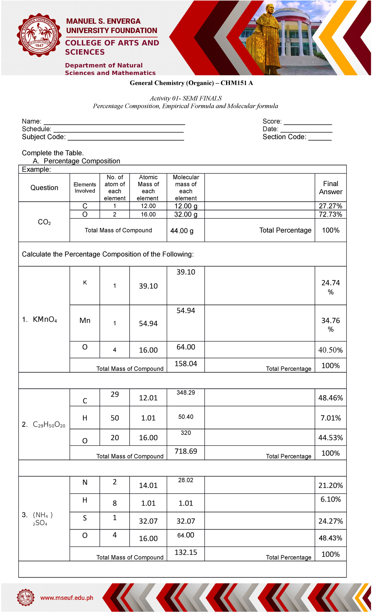 Activity 1-SEMI Finals - Composition- Empirical- Molecular burac ...