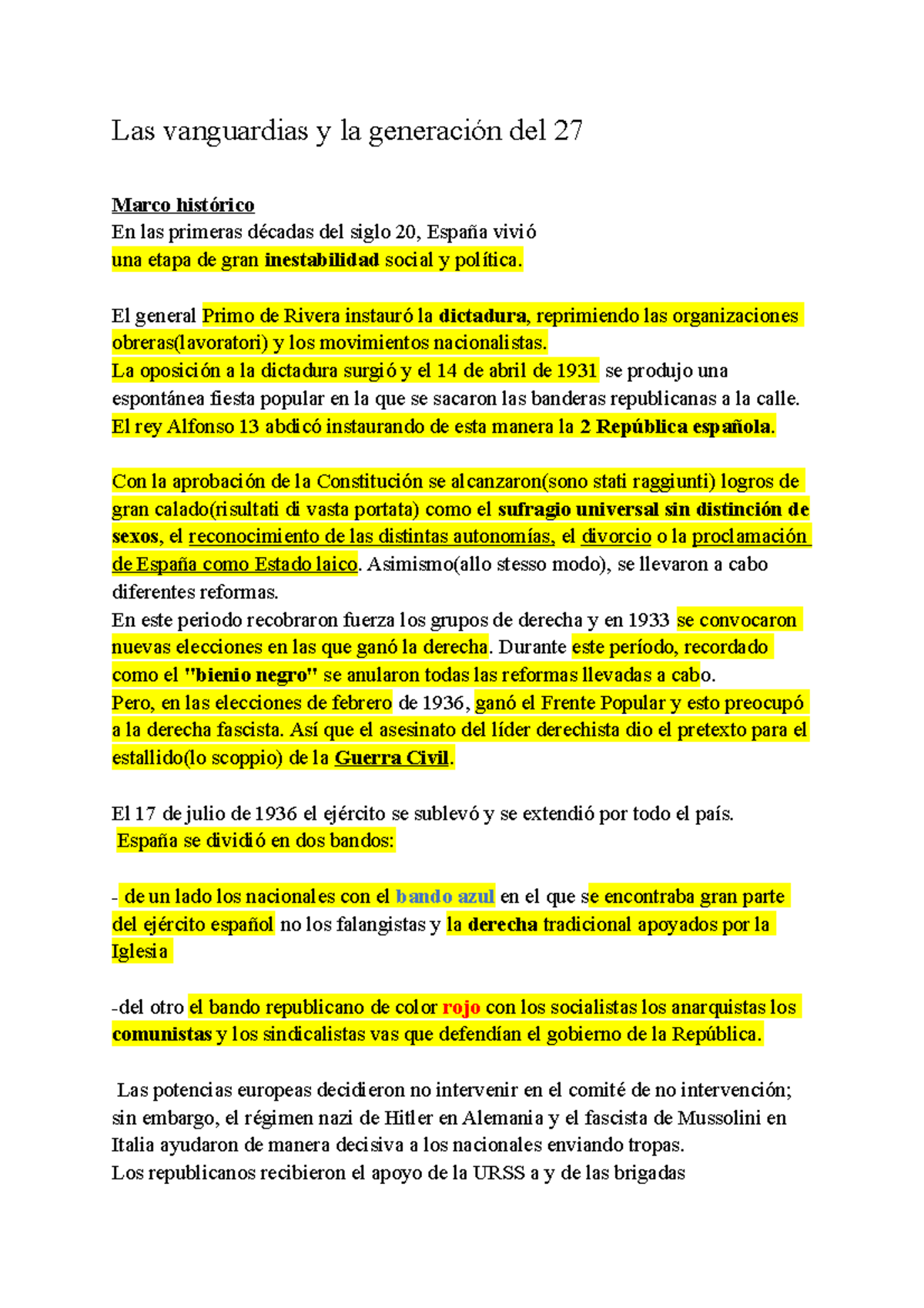 Las Vanguardias Y La Generación Del 27 Las Vanguardias Y La
