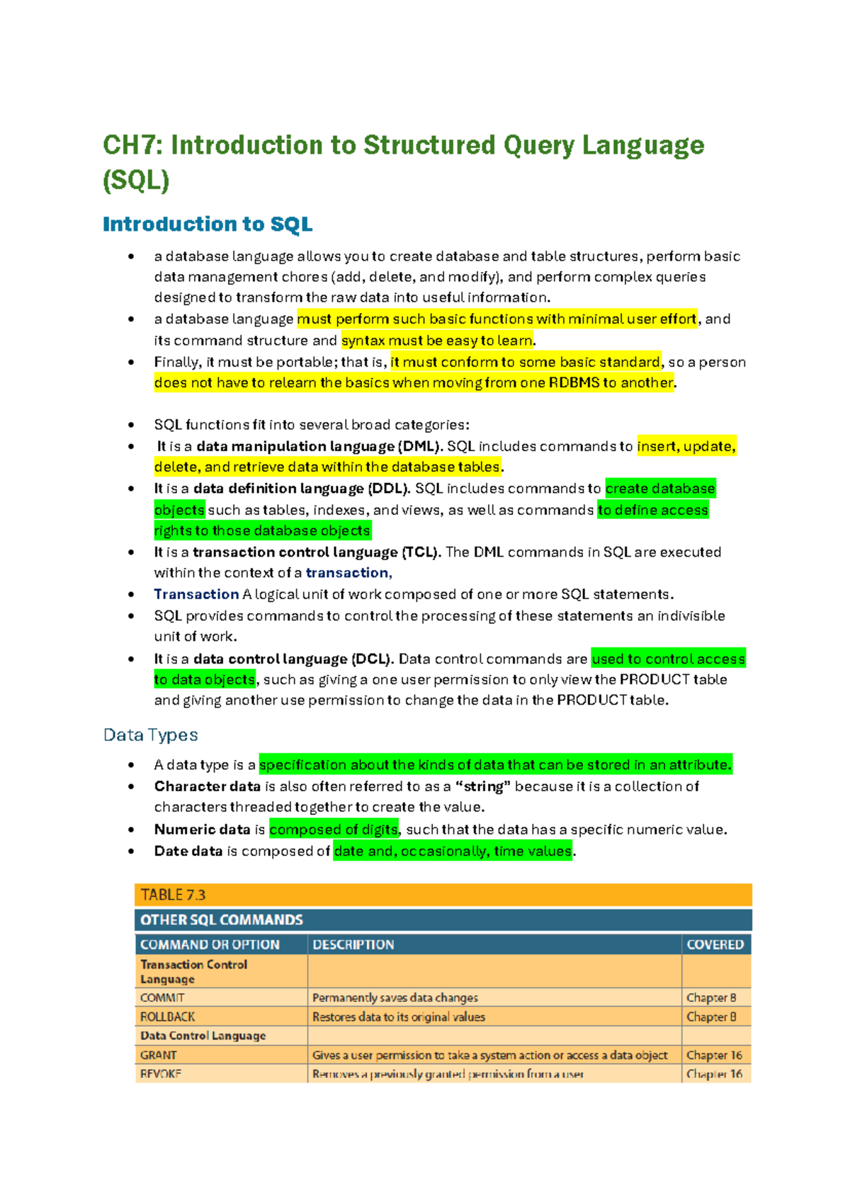 Introduction To Structured Query Language (SQL) - CH7: Introduction to Structured Query Language ...