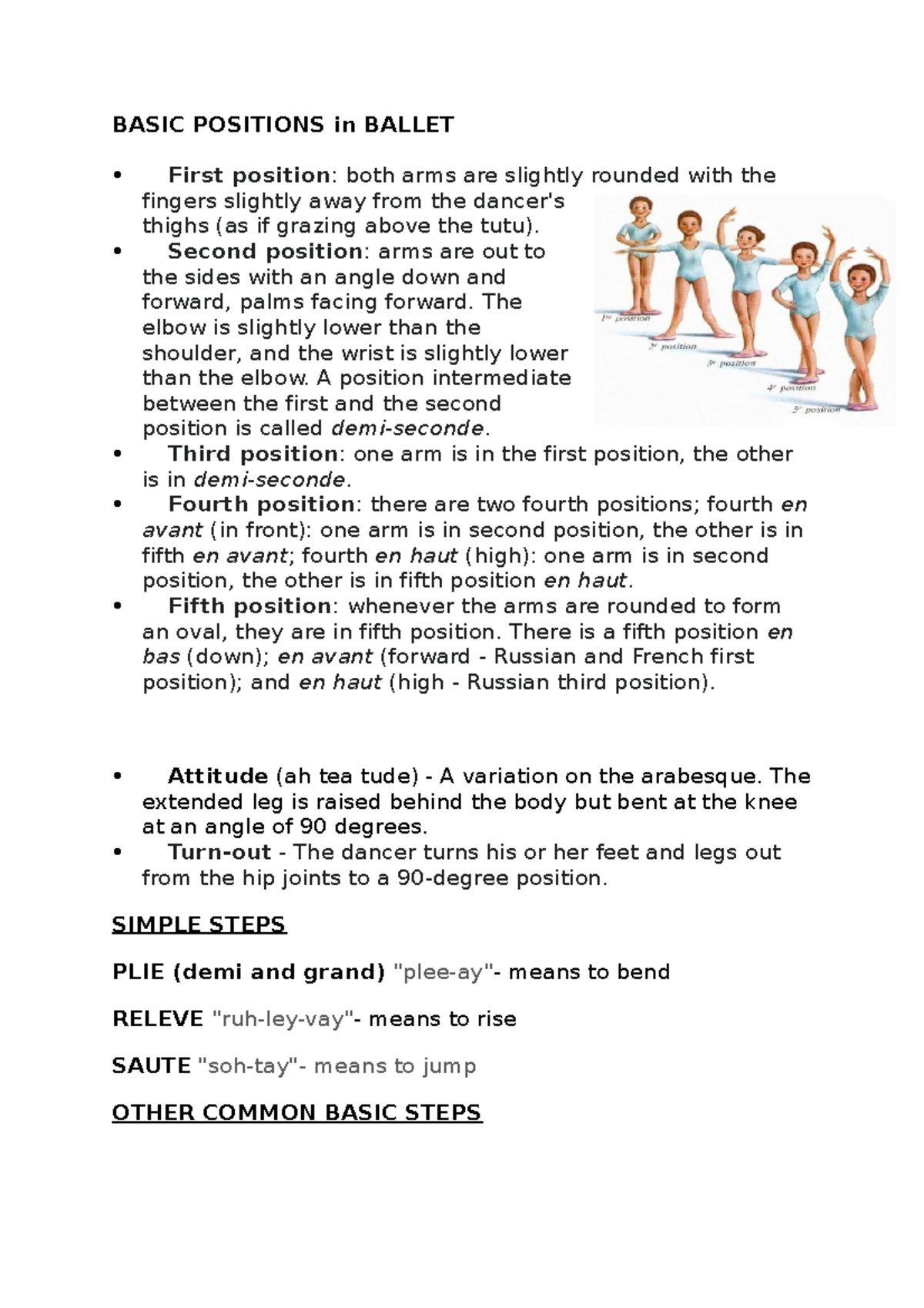 Basic Positions in Ballet - BASIC POSITIONS in BALLET First position ...