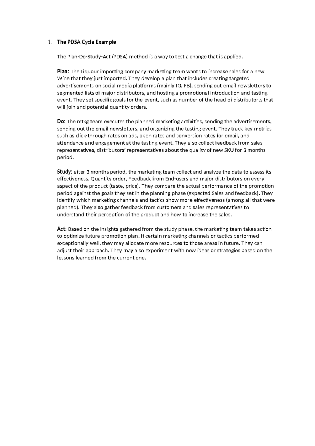 The PDSA Cycle Example - 1. The PDSA Cycle Example The Plan-Do-Study ...