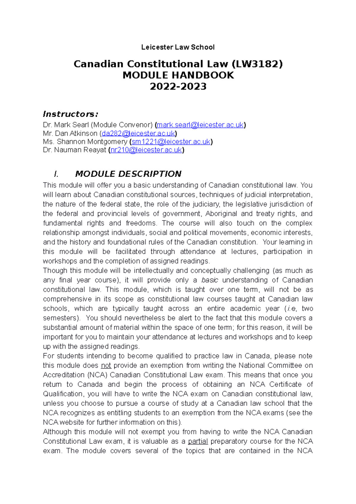 Canadian Constitutional Law Module Handbook 2022-2023 - Leicester Law ...