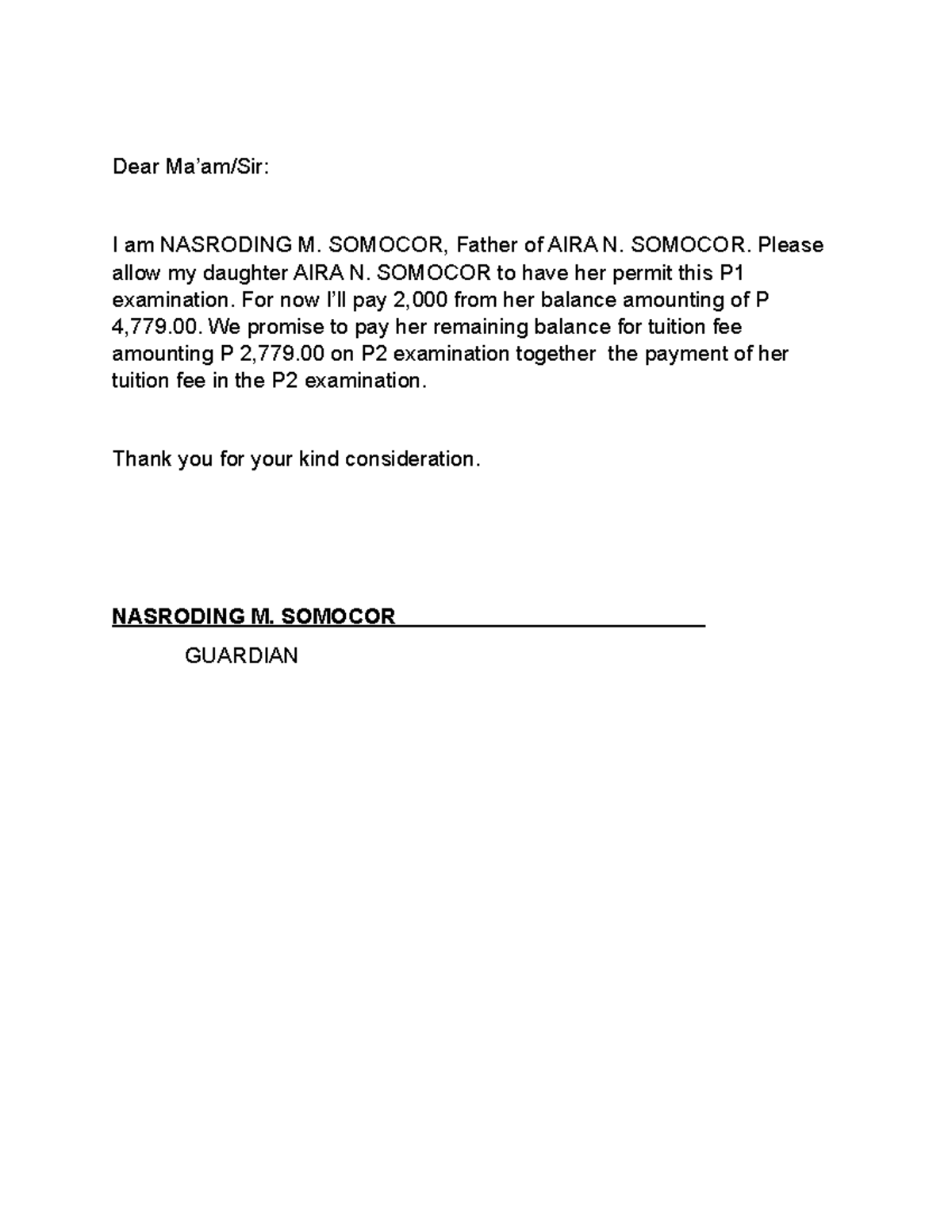 PN - permit - Accountancy - Dear Ma’am/Sir: I am NASRODING M. SOMOCOR ...