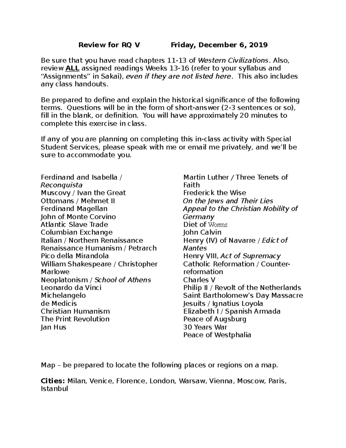 HY 101 RQ V study guide - HY 101 - South - Studocu