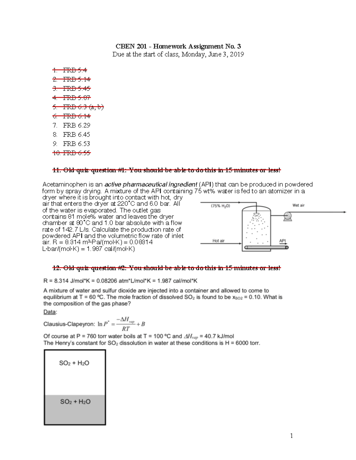 HW 3 - Material and Energy Balances (MEB) homework assignment from ...