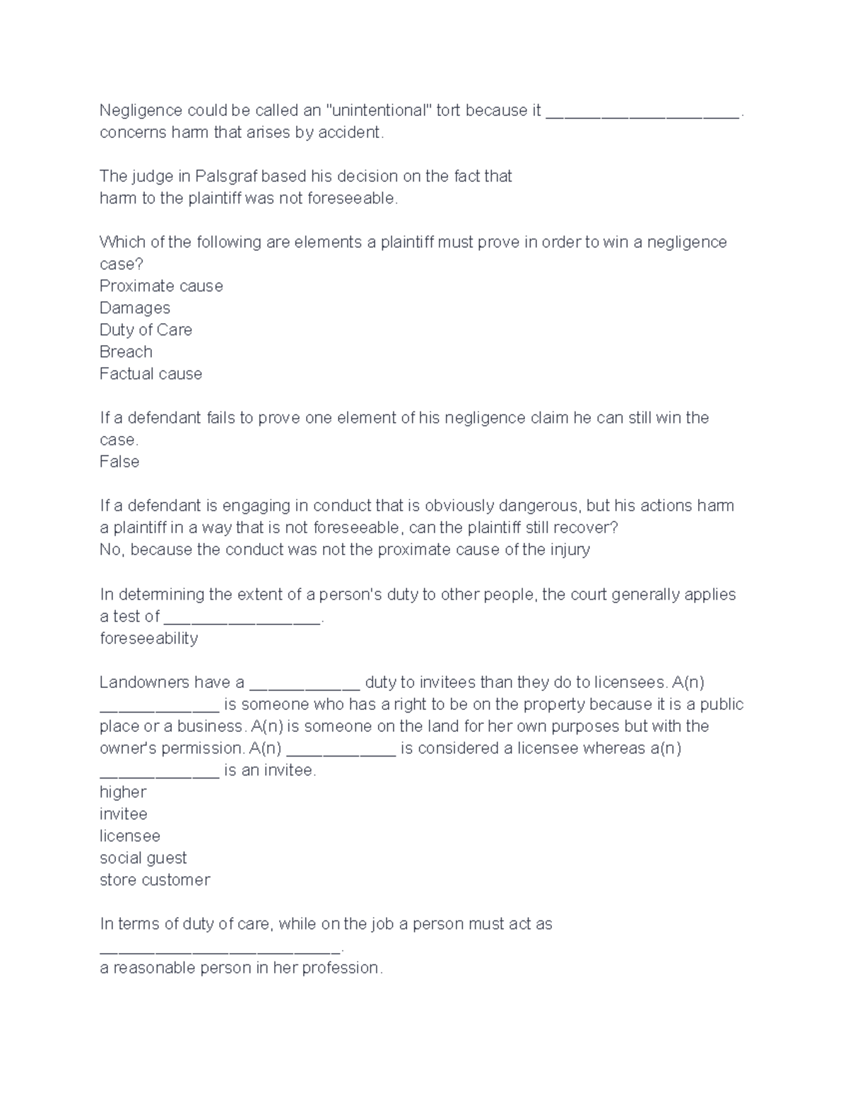 Business Law Chapter 9 review - Negligence could be called an ...
