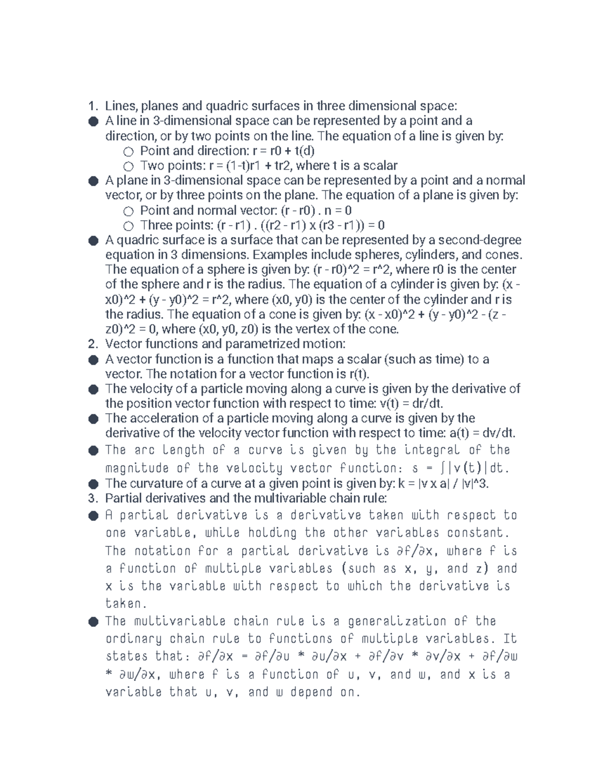 MA 261 Lecture Notes - Lines, planes and quadric surfaces in three ...