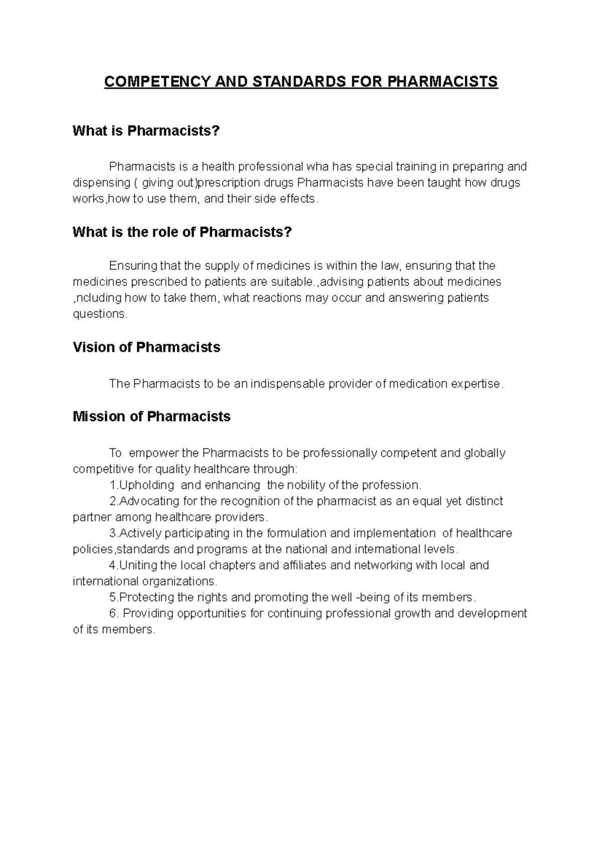 Pharmacists Practice Standard Competency - COMPETENCY AND STANDARDS FOR ...