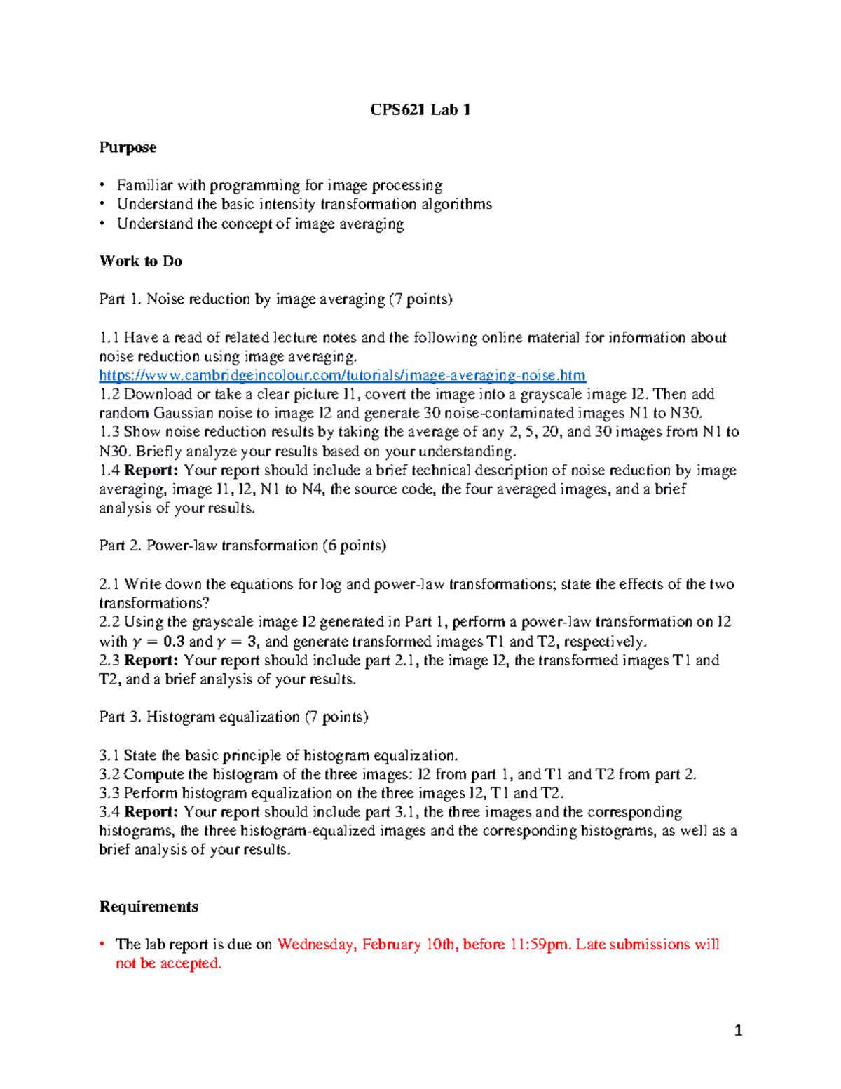Lab1 - Summary of Lab 1 using MATLAB - 1 CPS621 Lab 1 Purpose Familiar ...