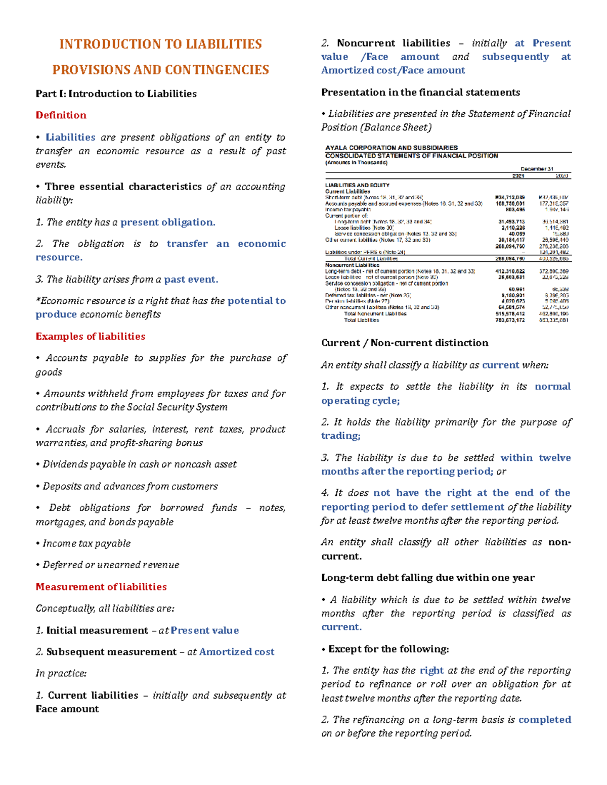 Introduction to Liabilities - INTRODUCTION TO LIABILITIES PROVISIONS AND CONTINGENCIES Part I ...