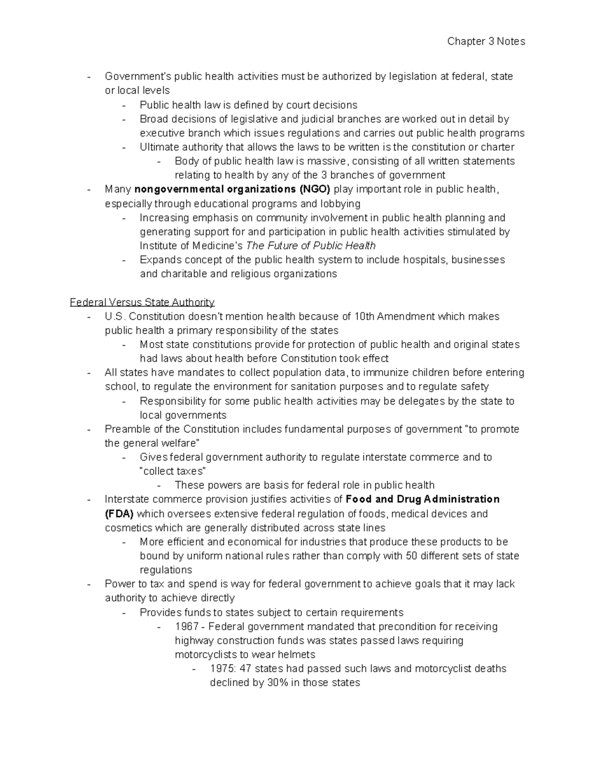 Chapter 3 Notes - Government’s public health activities must be ...
