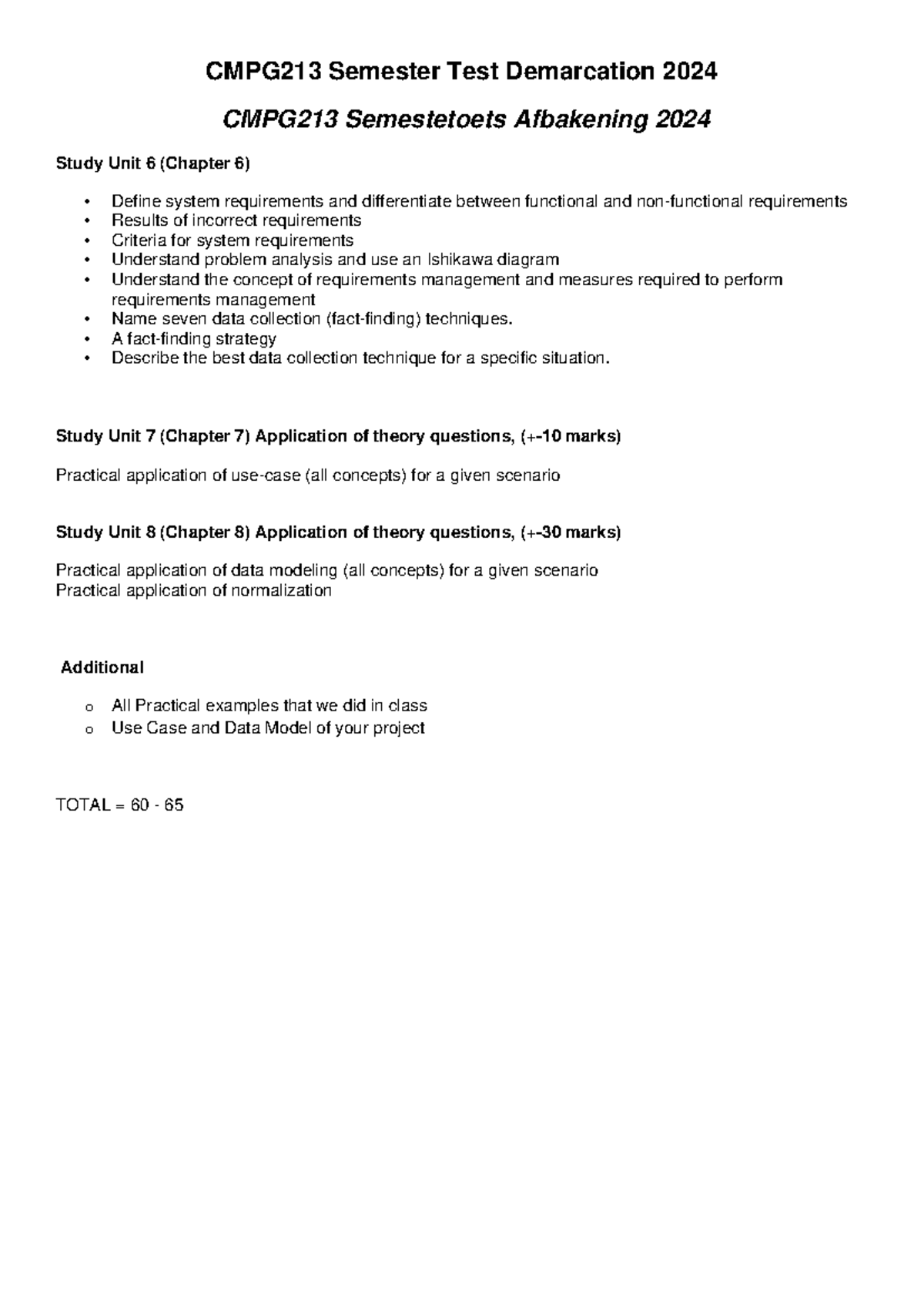 CMPG213 Sem Test Demarcation 2024 - CMPG 213 Semester Test Demarcation ...