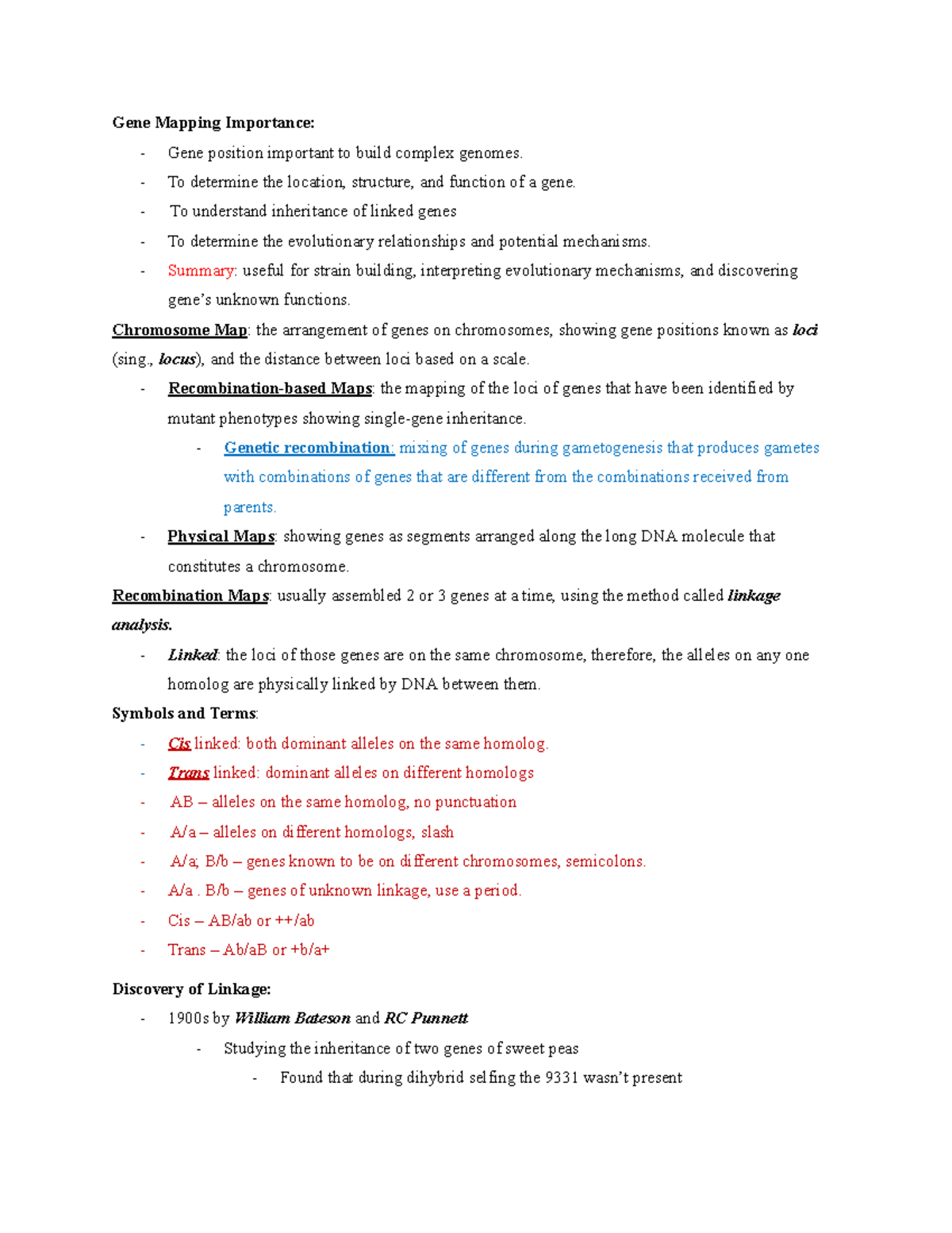 Genetics Test 3 Chp 4 Notes - Gene Mapping Importance: - Gene position ...