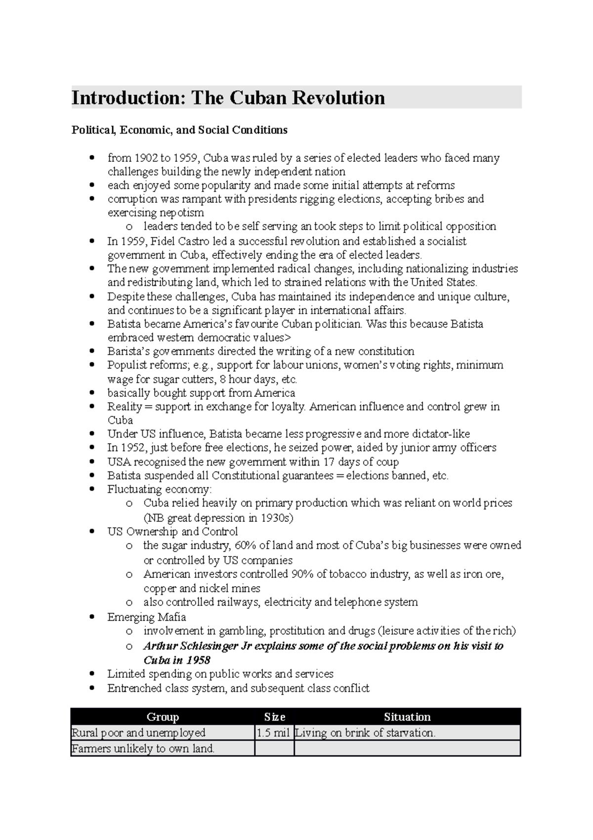 YR 11 Preliminary Notes - The Cuban Revolution - Introduction: The ...