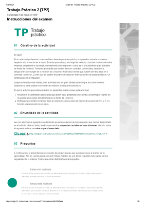 Examen Trabajo Práctico 2 [TP2] der comercial 100% - Trabajo Práctico 2 [TP2] Comenzado: 16 de ...