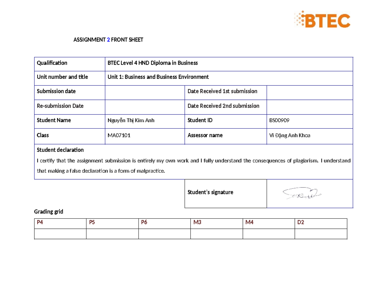 5032-Assignment-2 - ASSIGNMENT 2 FRONT SHEET Qualification BTEC Level 4 ...