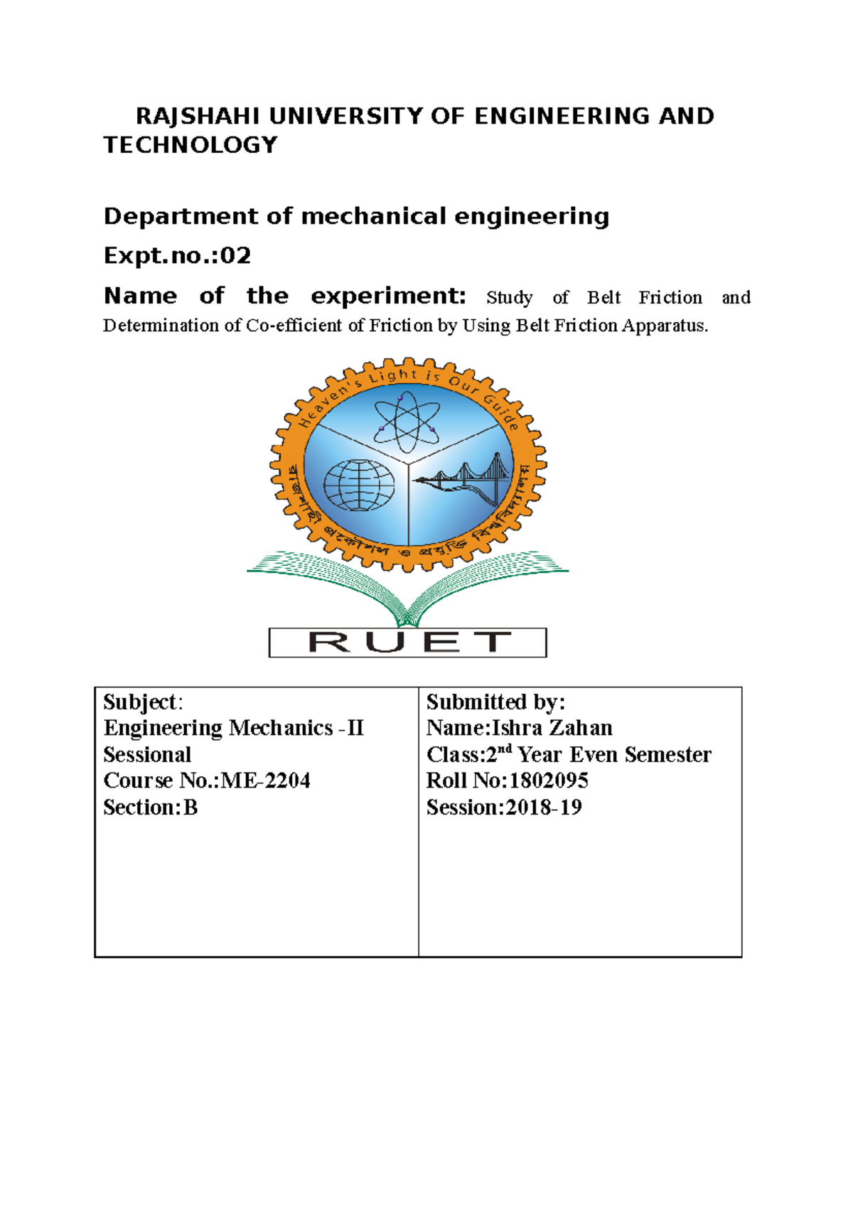 1802095-ME 2204 - 1802095-ME 2204 - RAJSHAHI UNIVERSITY OF ENGINEERING ...