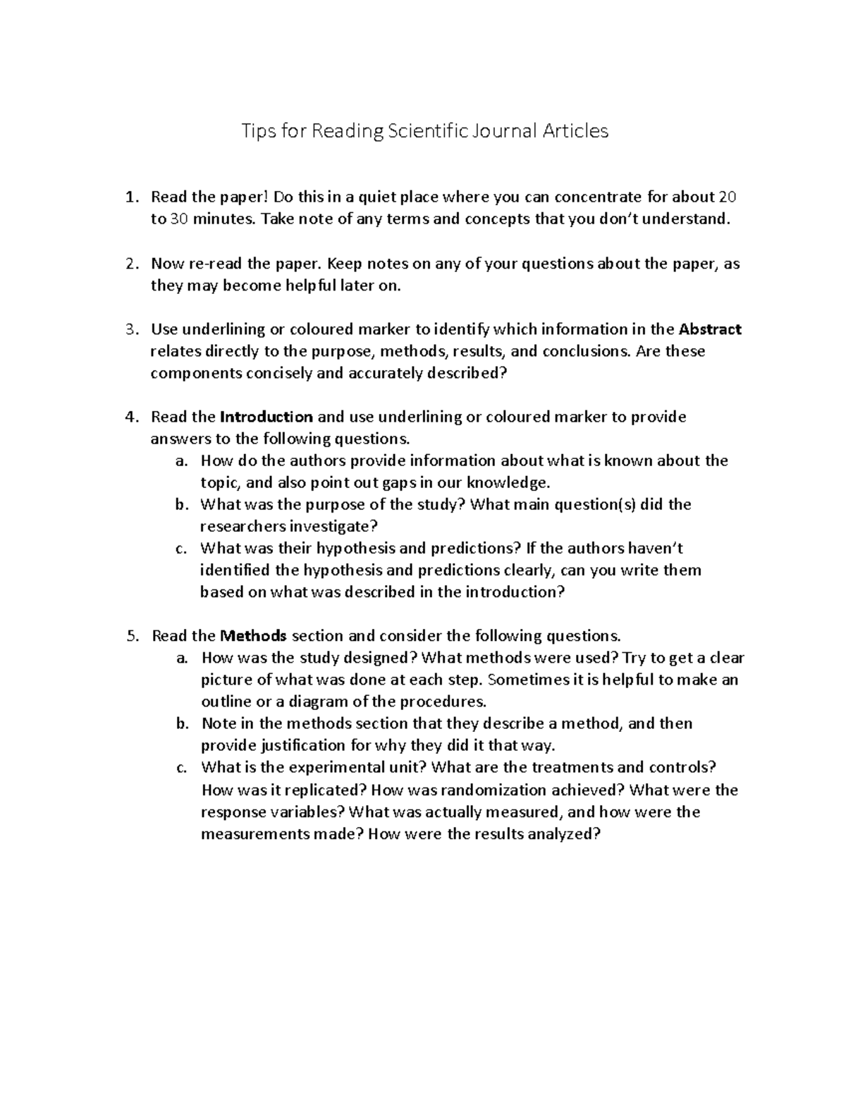 Tips for Reading Scientific Journal Articles - Take note of any terms ...
