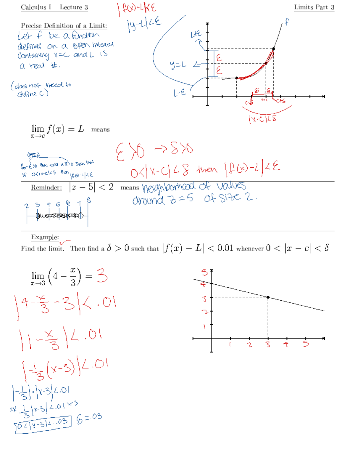 Math 2115 Lecture 3 Limits pt3 - lim x→c f(x) = L |z− 5 | 0 |f(x)−L|
