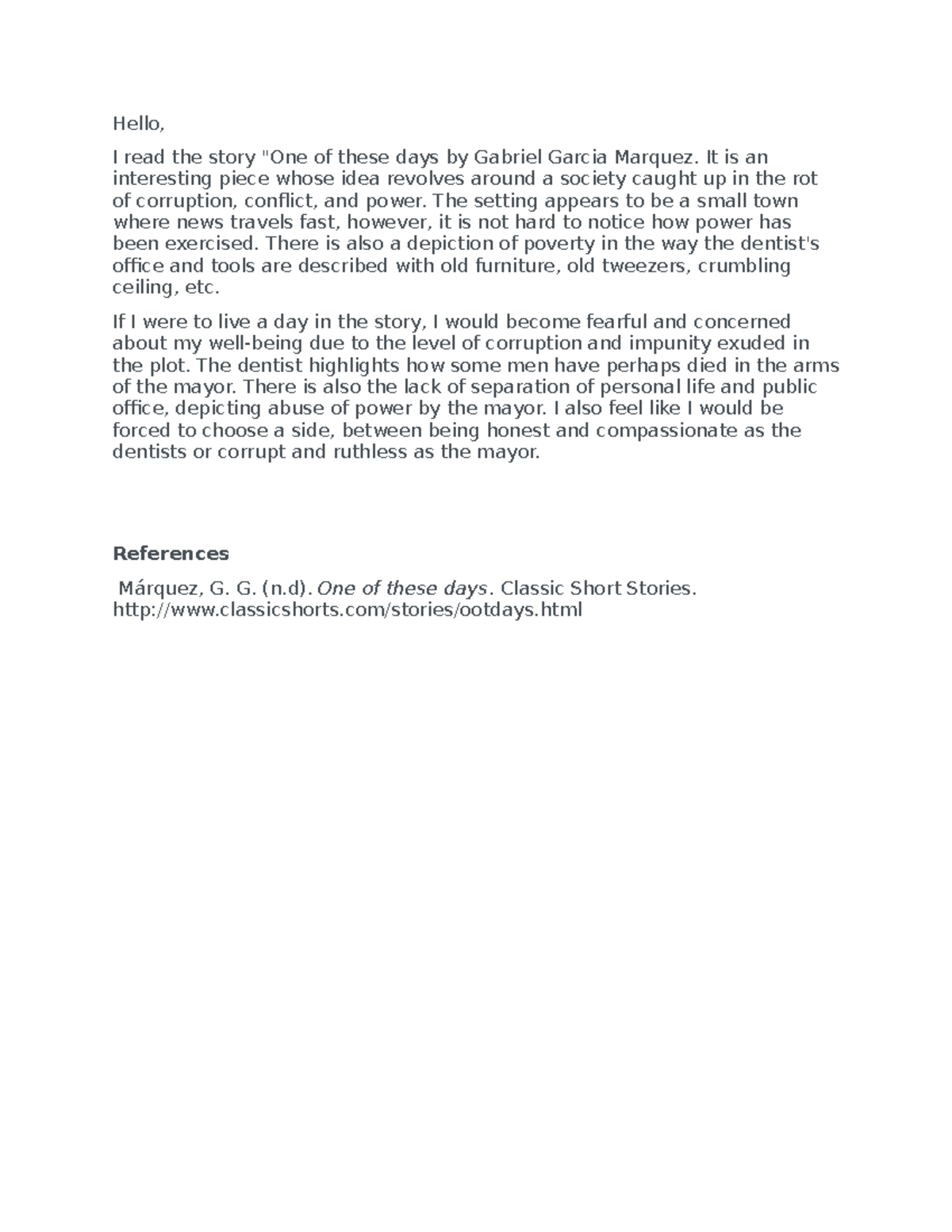 One of these days analysis written assignment unit 1 - Hello, I read ...