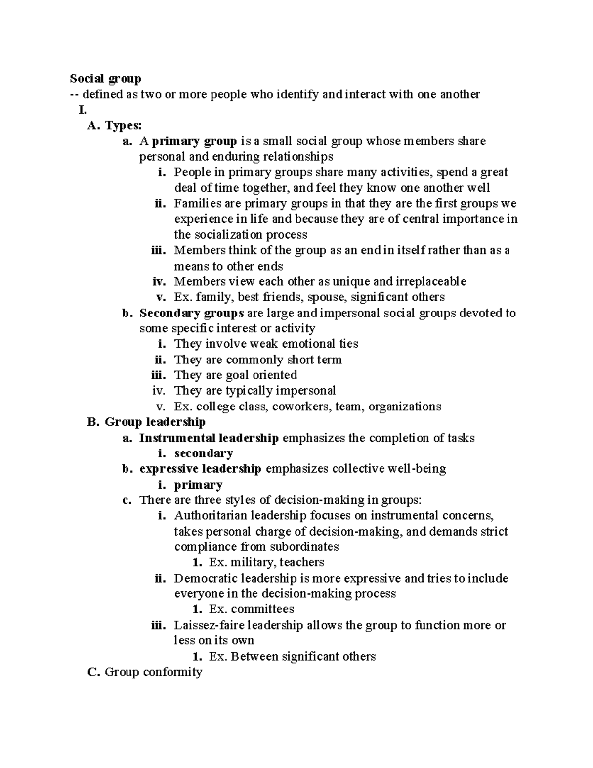 Chapter 6 - Lecture notes 5 - Social group - defined as two or more ...