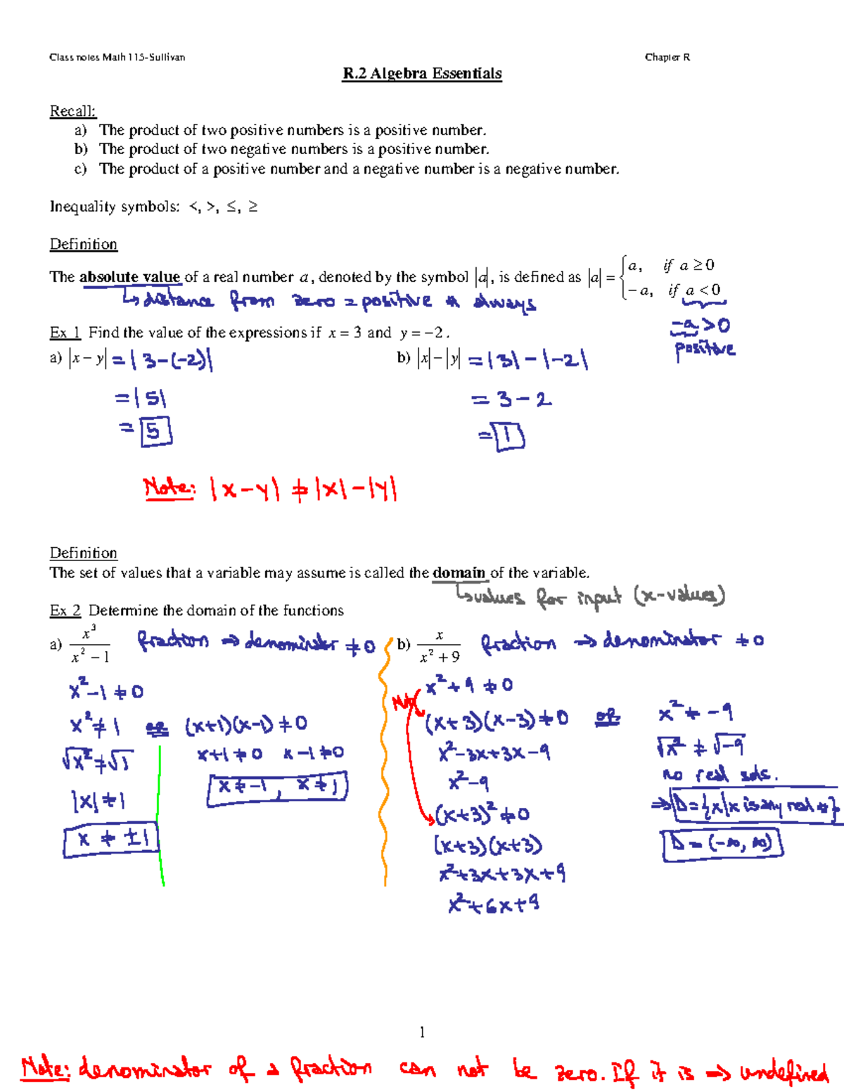 Math Notes - Class notes Math 115-Sullivan Chapter R R Algebra ...