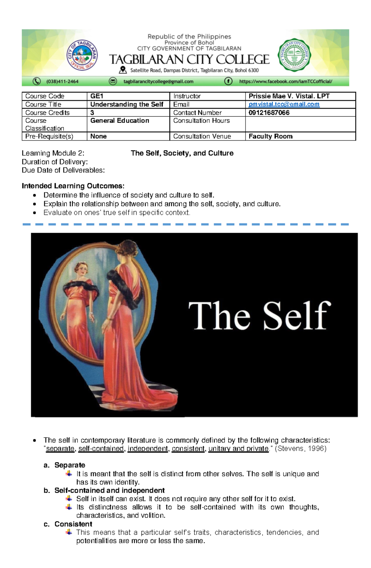 GE1 Module 2 1 - Learning Module 2: The Self, Society, and Culture ...
