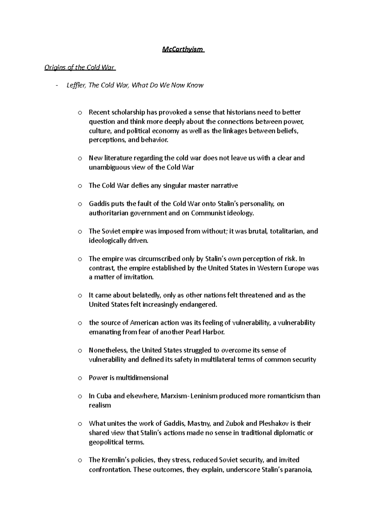 Mc Carthyism - notes on Mccarthy - McCarthyism Origins of the Cold War ...