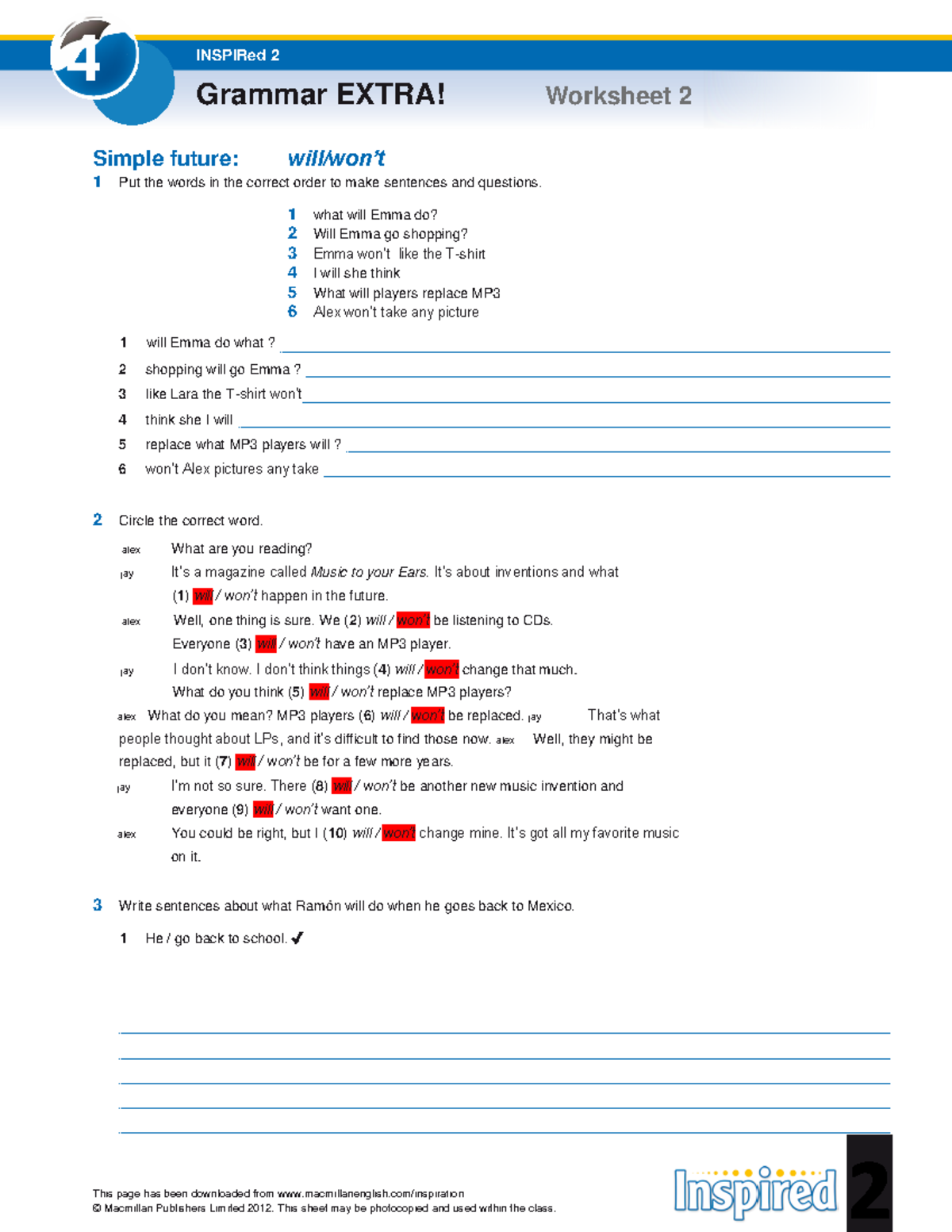 Will and won’t - positive and negative form of will - 1 Put the words ...
