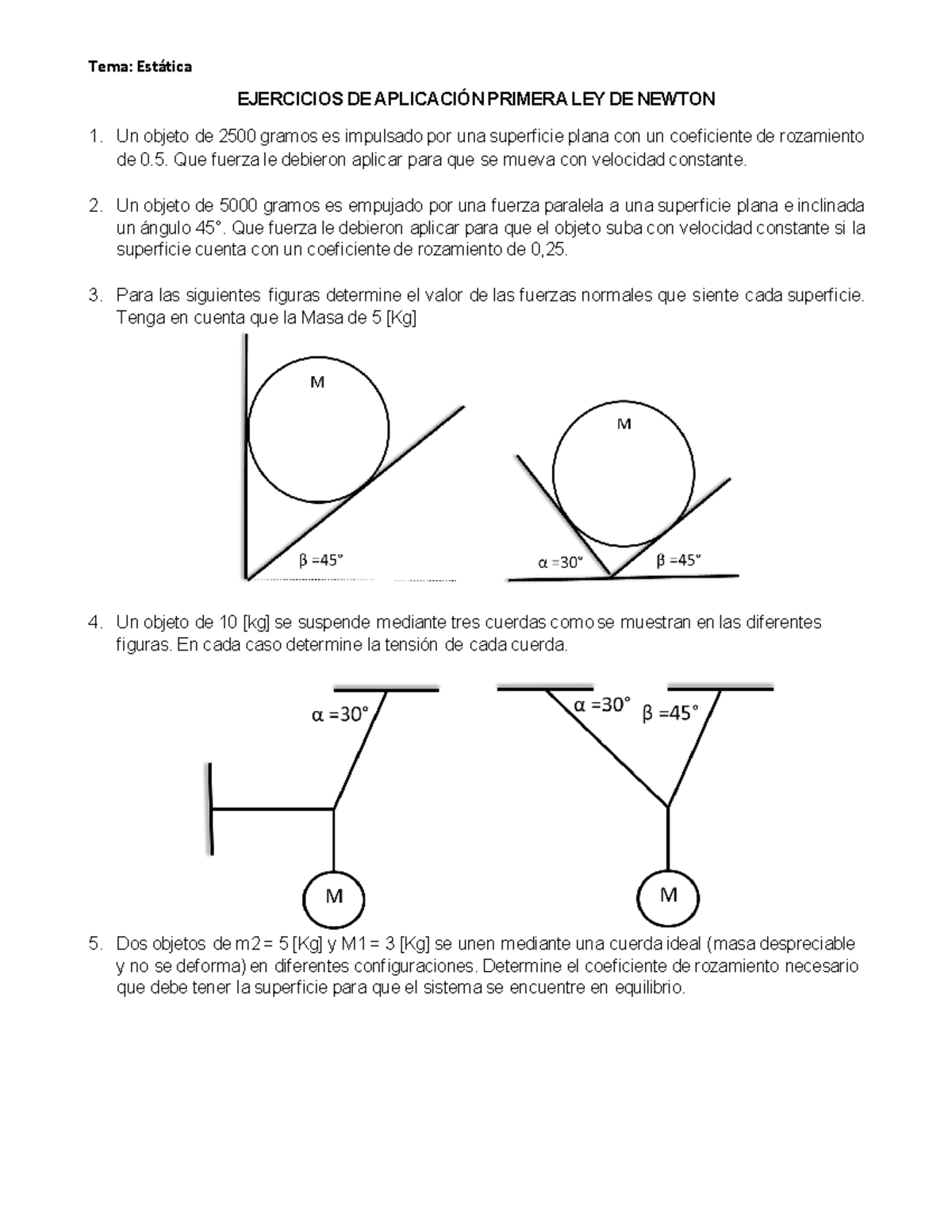 Practica Estatica Fisica - Tema: Estática EJERCICIOS DE APLICACIÓN ...